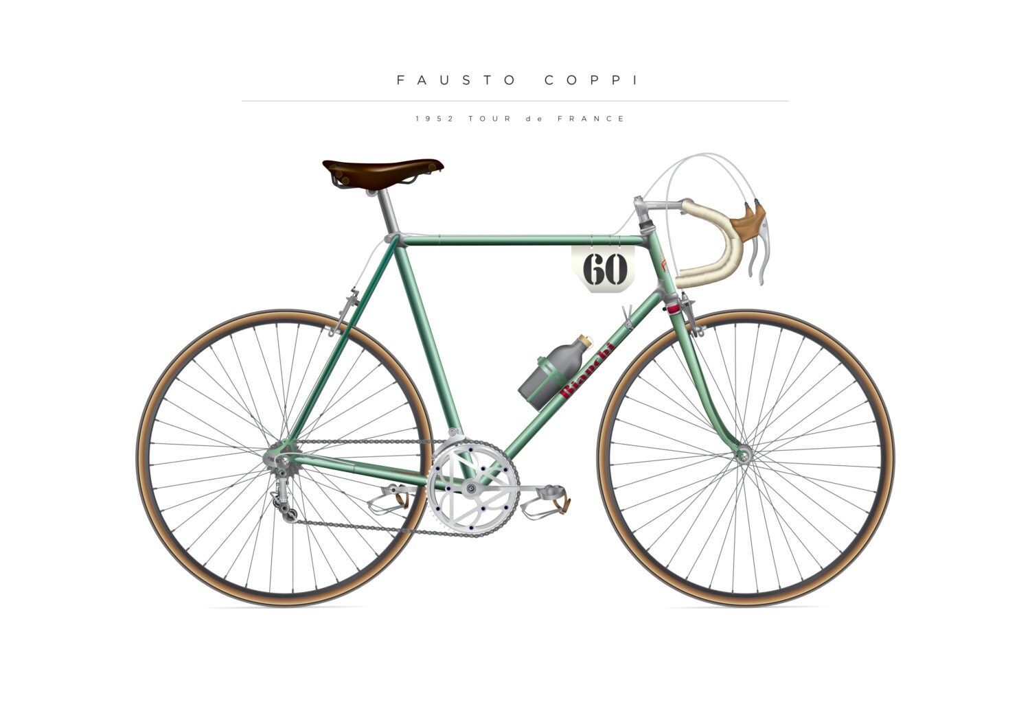 Fausto Coppi Bianchi Bike Poster from 1952 tour de France