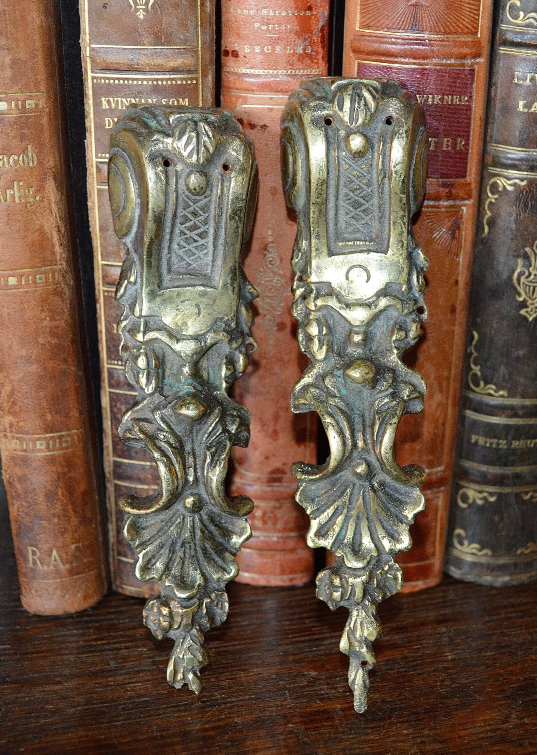 Antique Pair French Brass Pediments Furniture Mounts Hardware Ornate ...
