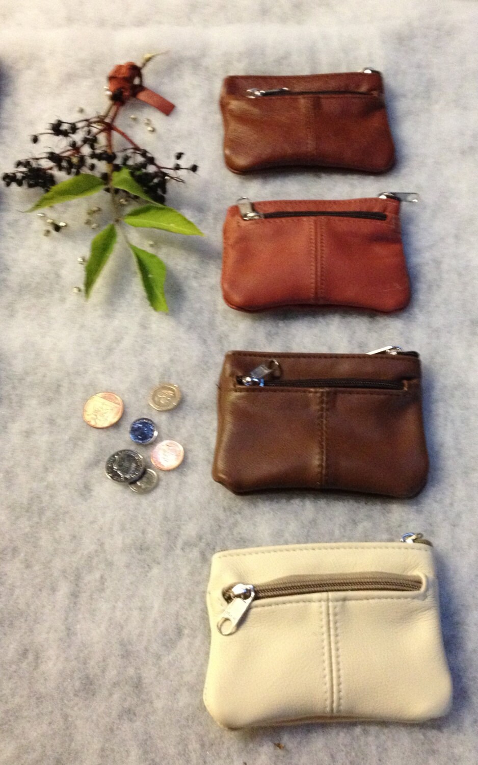 SOFT LEATHER PURSE Two zip Compartments / Twelve colours Hand made by ...