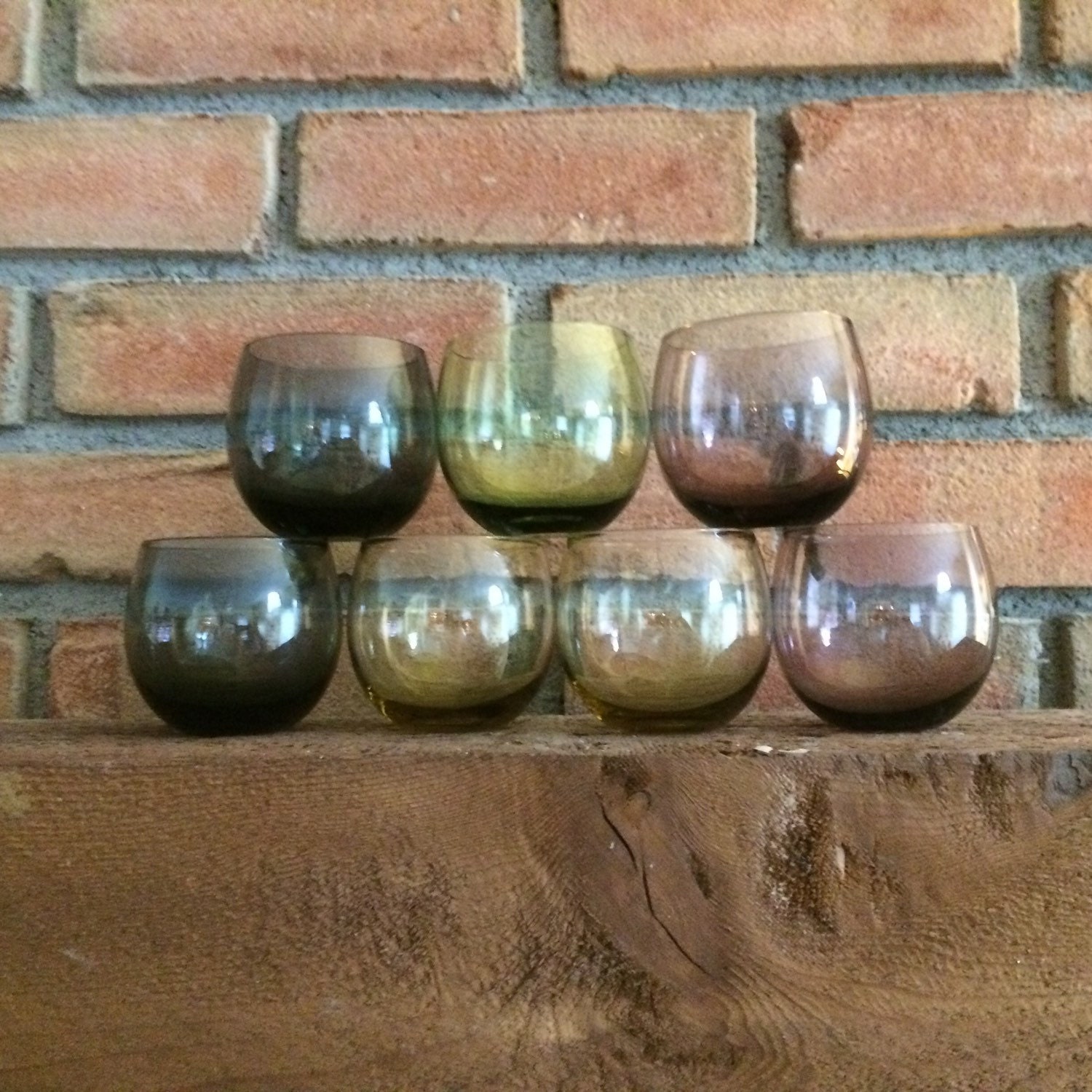 Vintage Roly Poly Glassware. In Yellow Purple Gray and Green. Petite ...