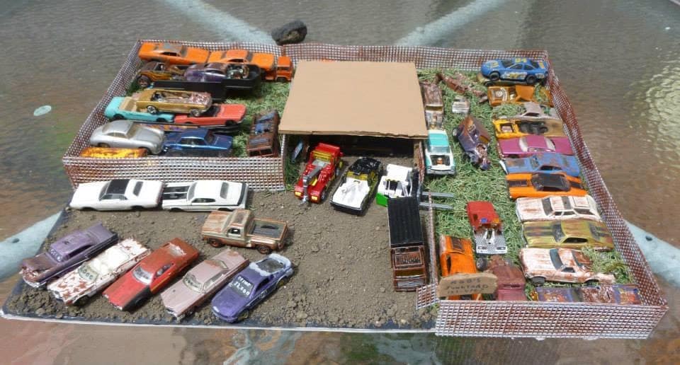 Items similar to Diecast art I/64 scale junk yard its by 16x20 on foam ...