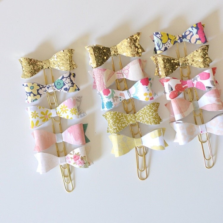 Glitter and Floral Print Bow Paper Clips by shoplaurellane on Etsy