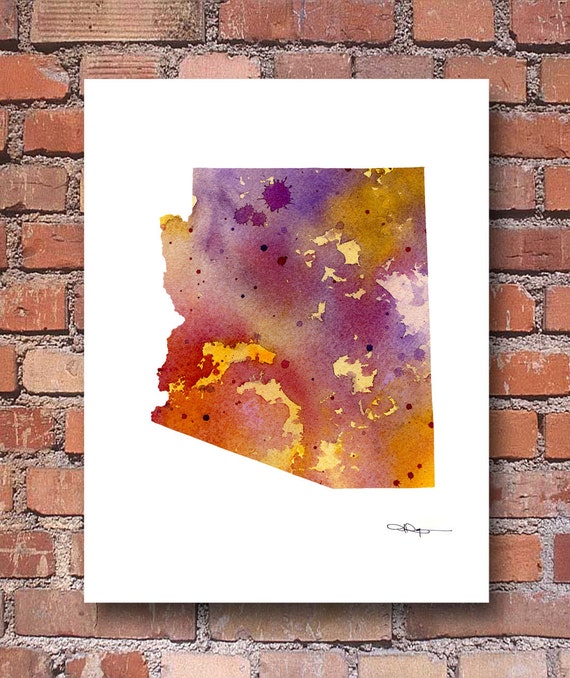 Arizona Map Art Print Abstract Watercolor Painting Wall