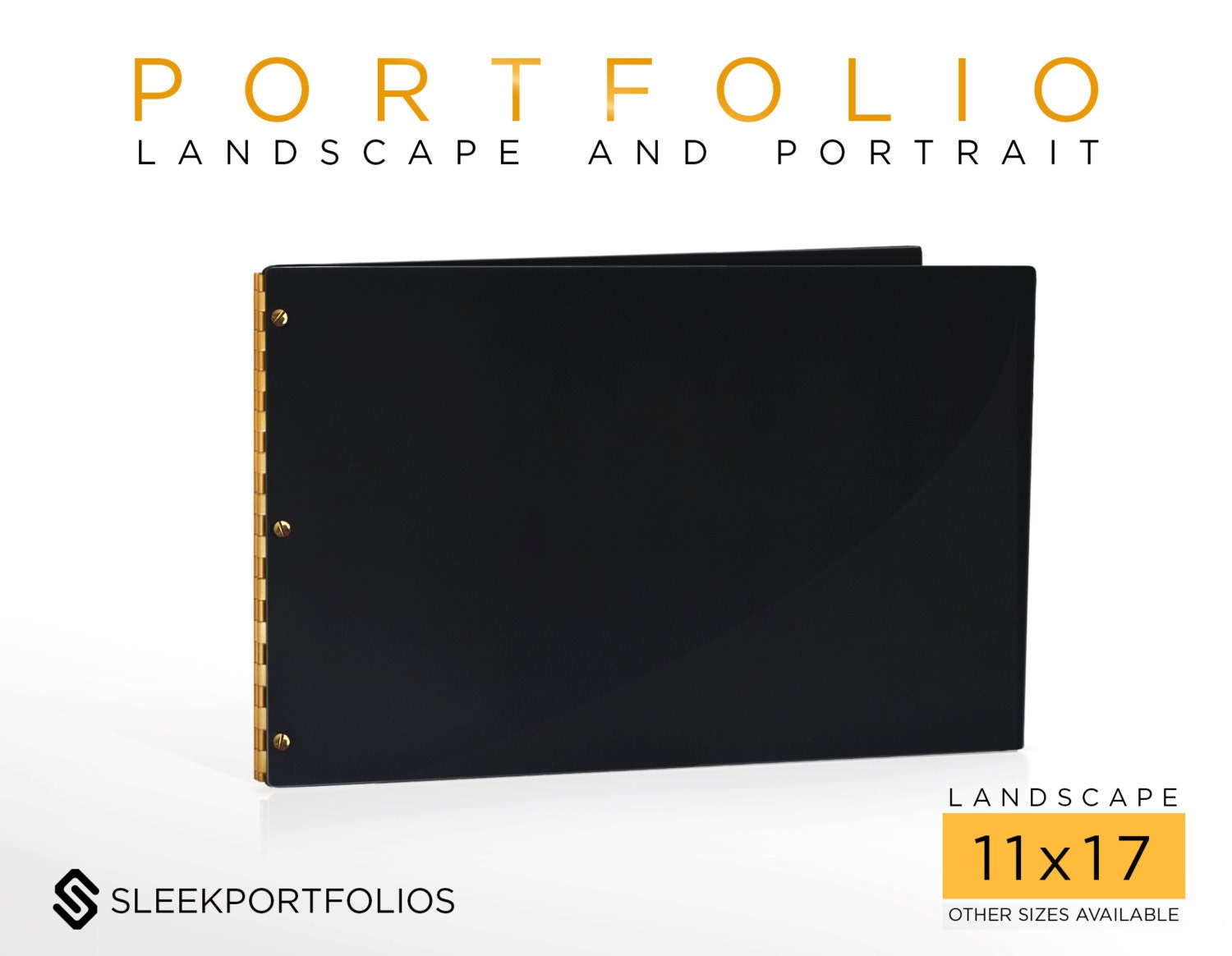 Glossy Black Portfolio with Gold Hinges 11x17 Portfolio Book