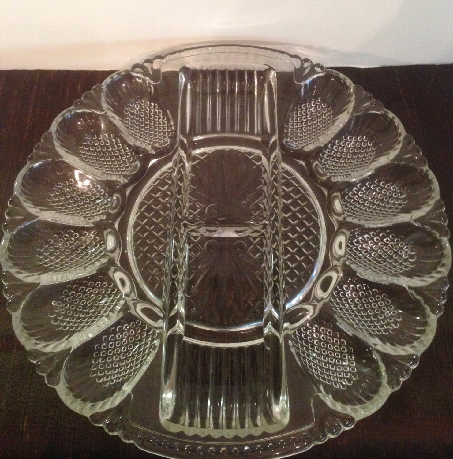 Vintage L.E.Smith Divided Deviled Egg Plate, Pressed Glass, Housewares ...
