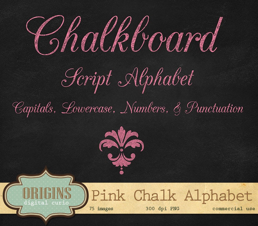 Pink Chalkboard Script Alphabet – Chalk Style Letters, Numbers and ...