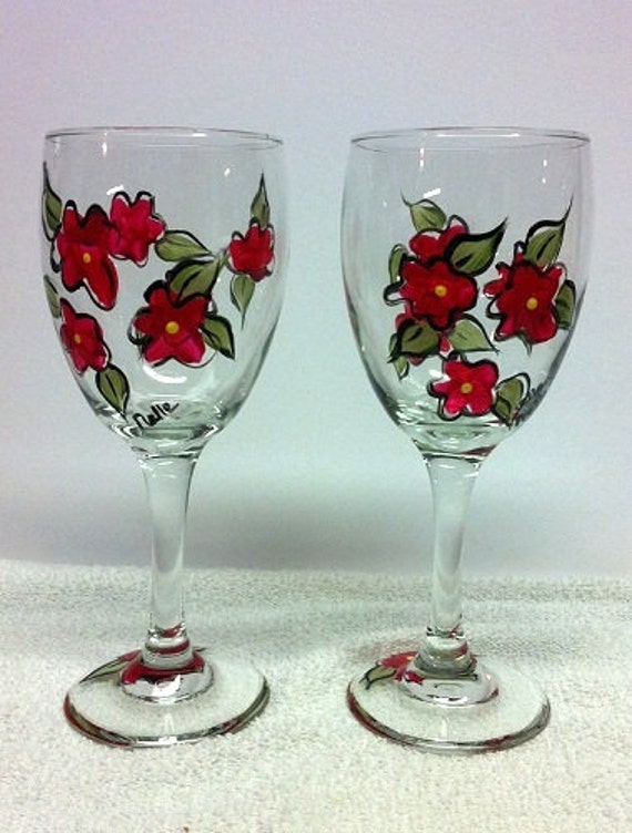 Art Deco Floral Wine Glasses Set Of 2