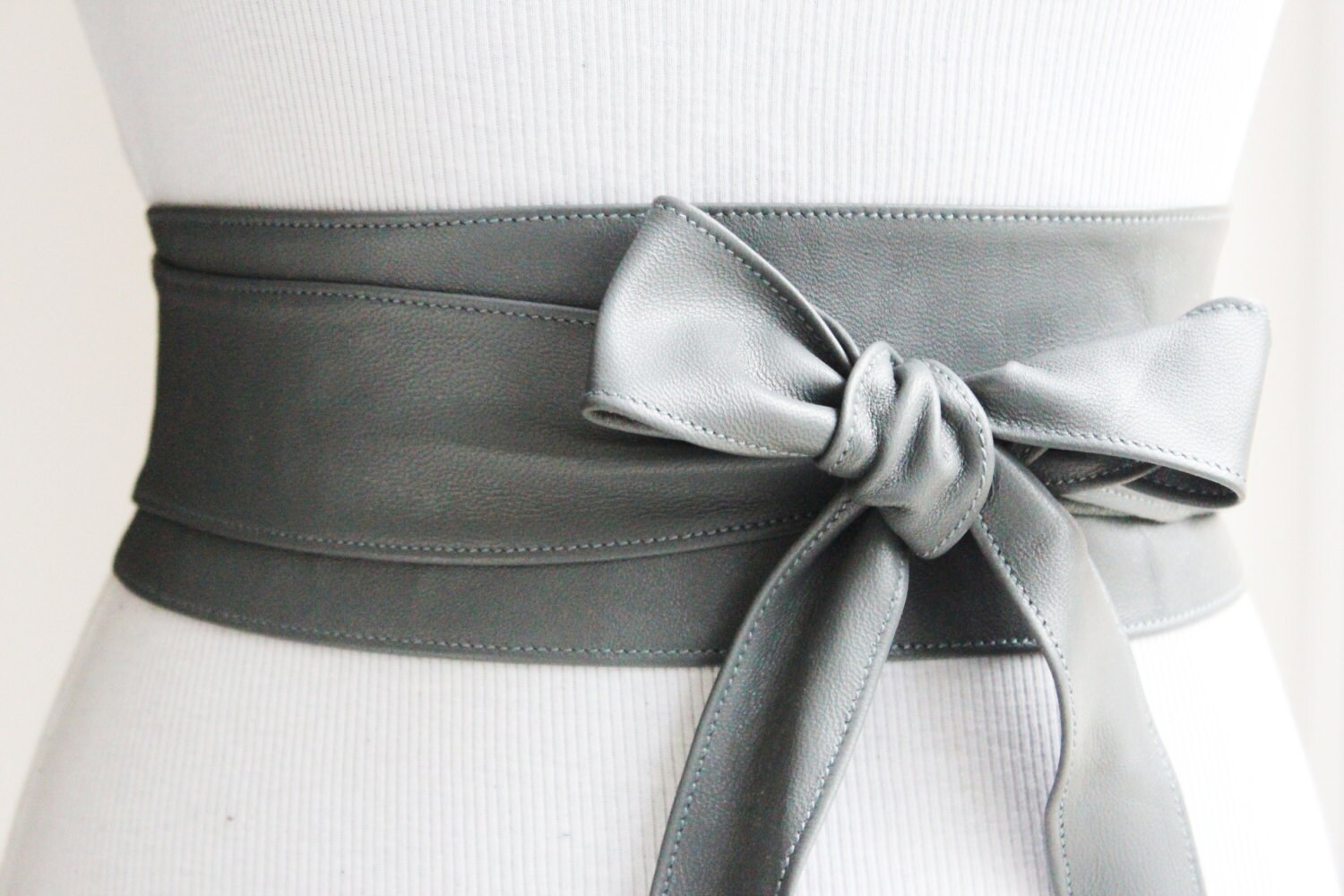 Grey Obi Belt Leather wrap Belt Waist tie belt by LoveYaaYaa