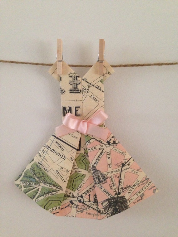 Vintage Style Paris Map Paper Dress Bunting Garland Nursery
