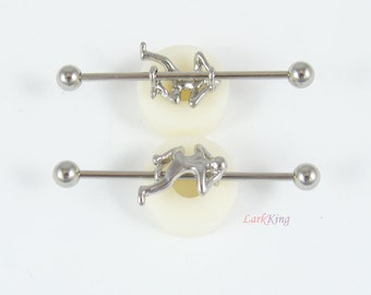 Double ear piercing studs pirate stud earrings skull by LarkKing