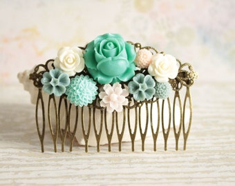 Mint green hair comb | Etsy