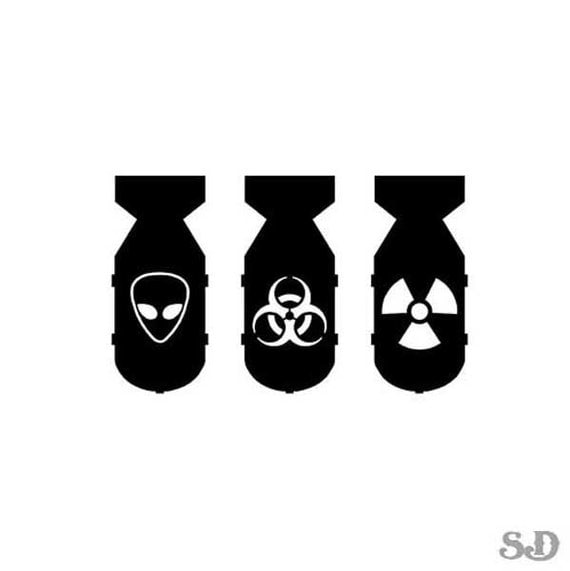 Set Of 3 Bombs Alien Nuke Biohazard Symbol Vinyl Decal
