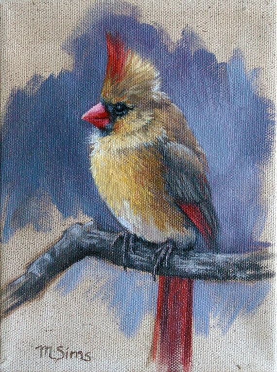 Female Cardinal bird painting Open edition print