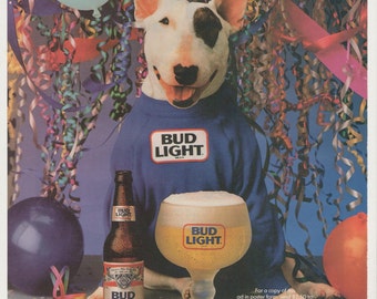 1988 Bud Light Advertisement Beer Spuds Mackenzie Dog Party Animal Bull ...