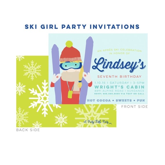 Ski Girl Party Invitation Snow Skier Party by aprettylittleparty