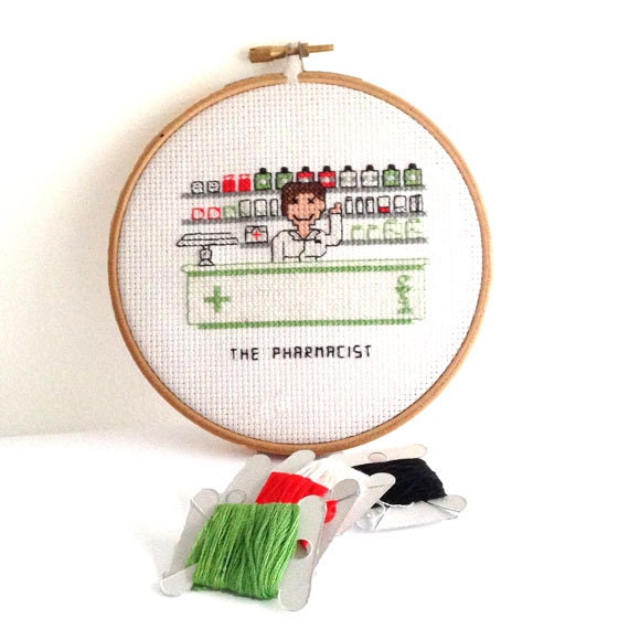 2 x Pharmacists cross stitch pattern. Male and Female Pharmacy