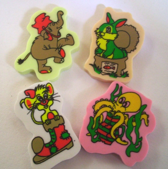 Animal Erasers Novelty Pet Eraser Set 80s Liberty by JirjiMirji
