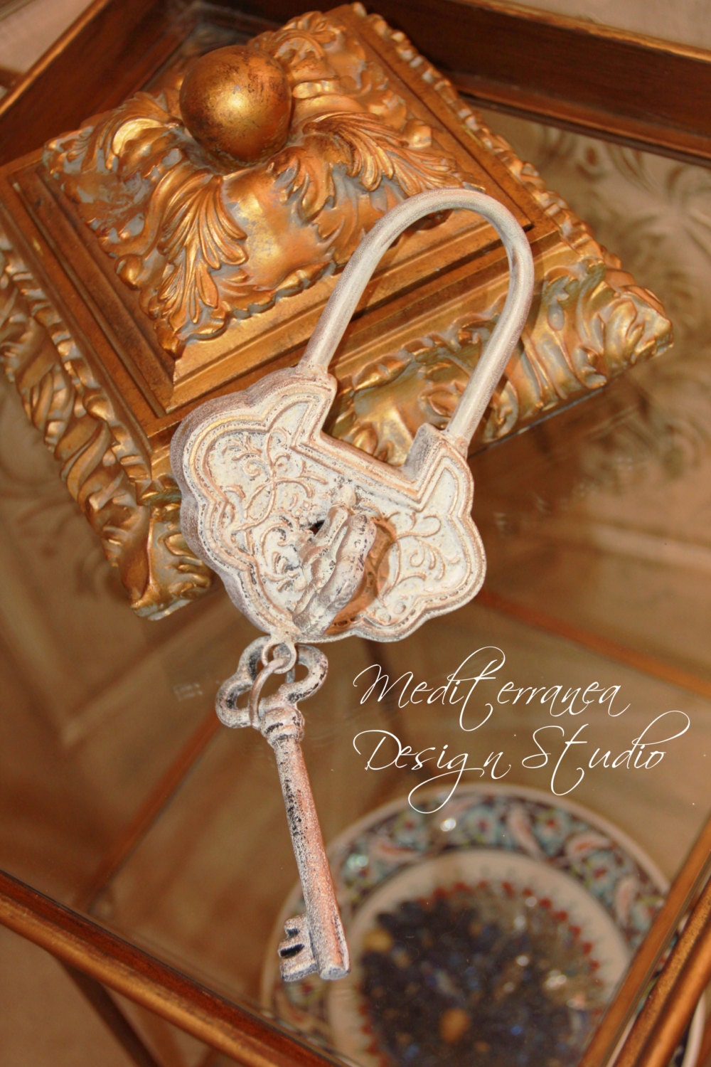 Iron lock and key set celtic lock and key by MediterraneaDesigns