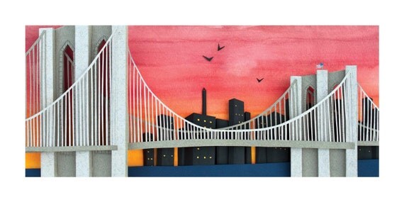 Brooklyn Bridge Cut Paper Illustration by TaylorStonePrints