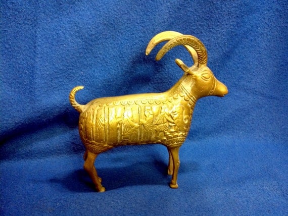 Antique Persian Etched Brass Ram