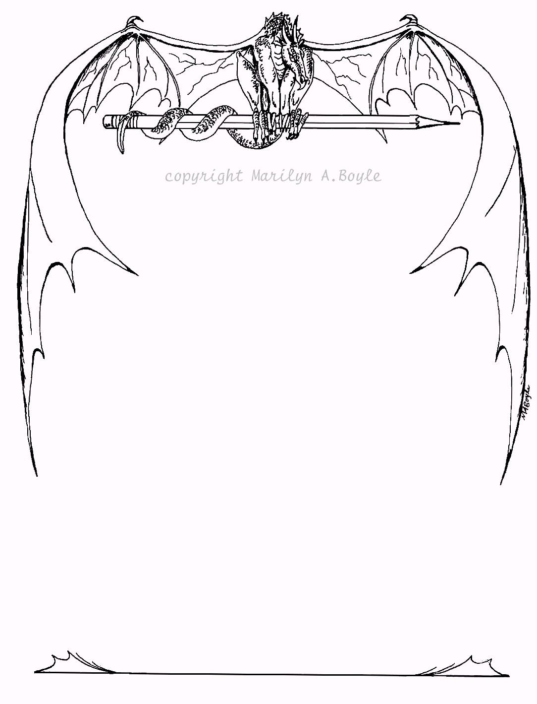 DIGITAL BORDER DRAGON drawing ink fantasy pencil wings