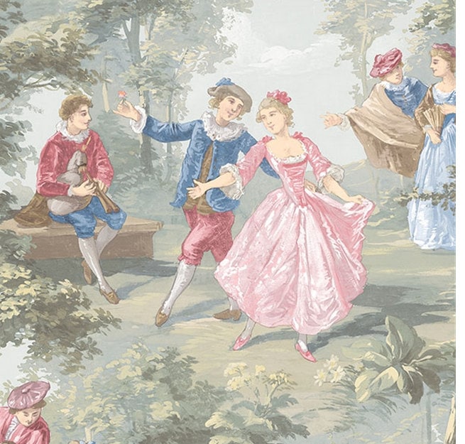 Victorian Lovers Courtship Toile Wallpaper Historical