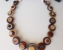 Button Necklace, Button Jewellery, Statement Necklace, Brown Necklace ...