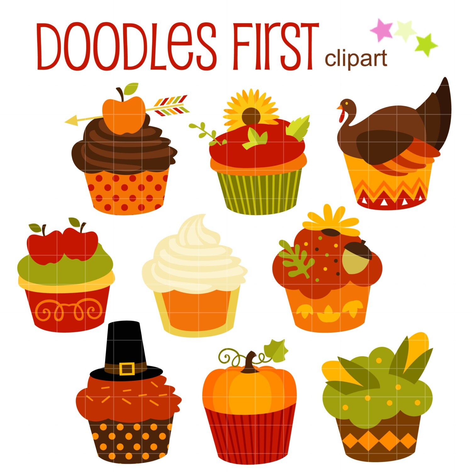 Thanksgiving Autumn Cupcakes Digital Clip Art for Scrapbooking