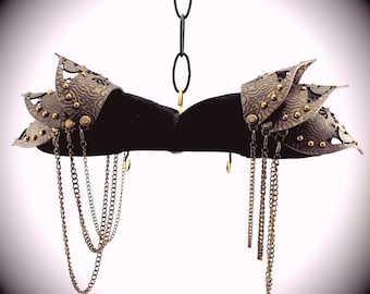 Golden Leather Epaulettes Edgy Shoulder Armor Shoulder