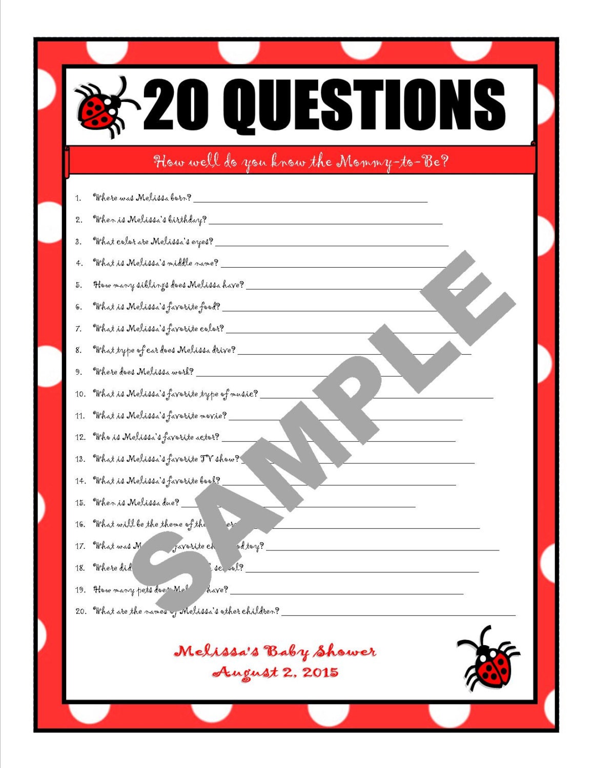 20 Questions Printable Party Game By PrintasticPartyGames On Etsy