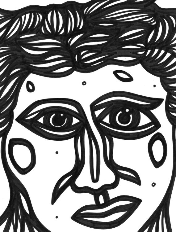 Inquisitive Sneer Original Drawing Art Roman Greek by 631Art