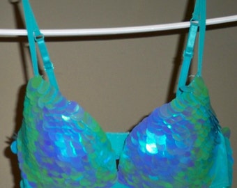 Halloween costume bra handmade sequin mermaid bra costume rave bra ...