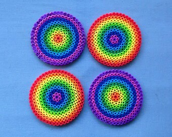 Colorful Rainbow Perler Bead Coasters Set of FOUR