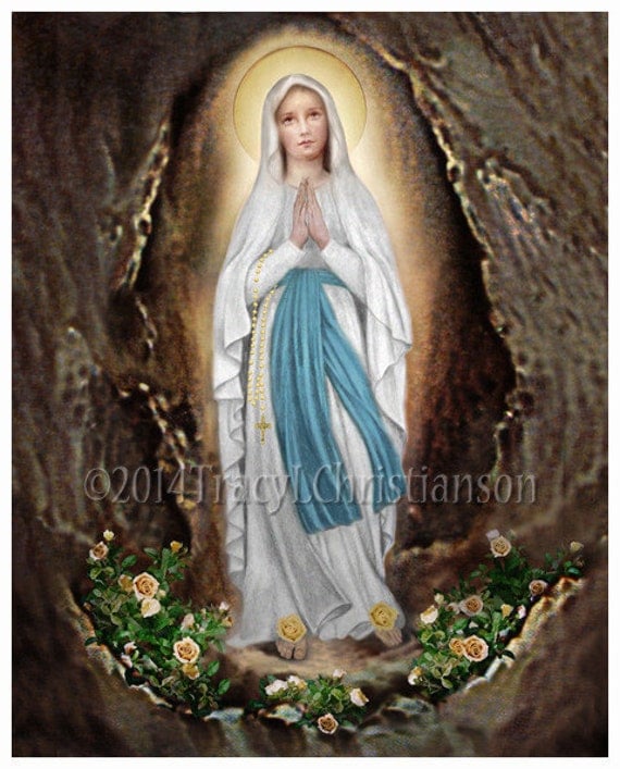 Our Lady of Lourdes Blessed Virgin Mary Catholic Fine Art