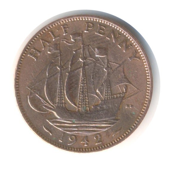 George VI Half Penny 1942 Polished Vintage Coin By COINSnCARDS George VI Half Penny 1942 Polished Vintage Coin By COINSnCARDS
