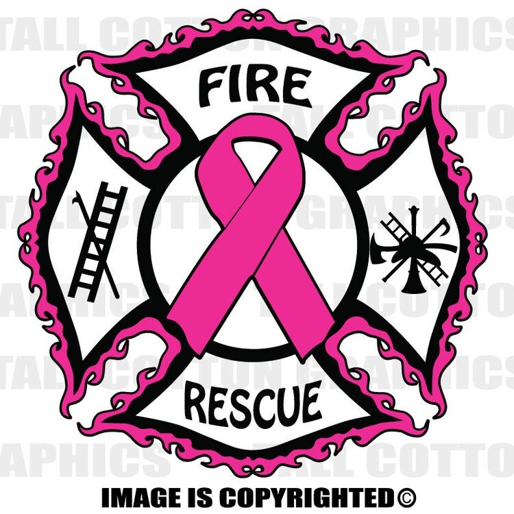 Fire Dept Hot pink Ribbon Breast Cancer Awareness by DGFGRAPHICS
