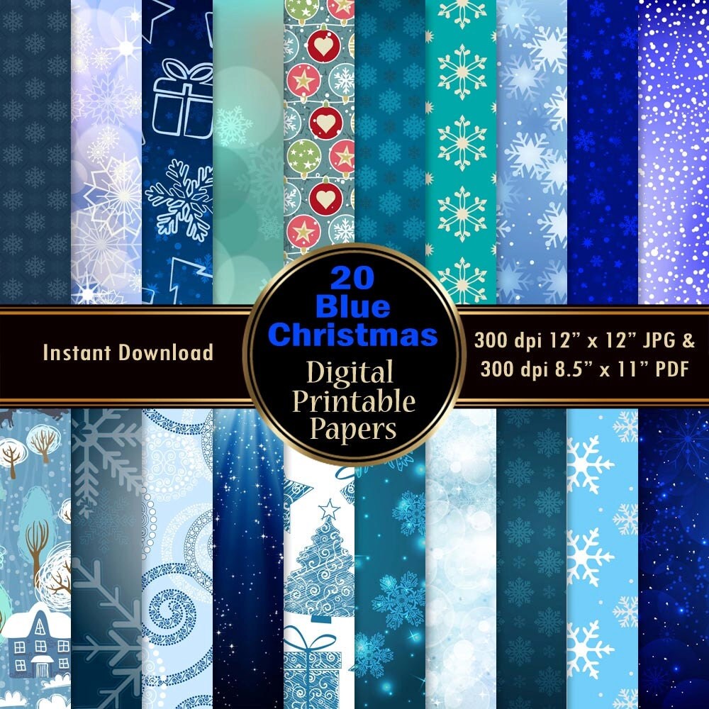 Blue Christmas Digital Paper Background Printable Wrapping 20 Christmas ...