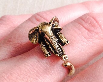 Elephant ring, lucky ring, elephant trunk up ring in gold or silver ...