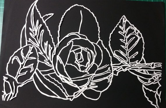 Items similar to Rose outline paper cut template on Etsy