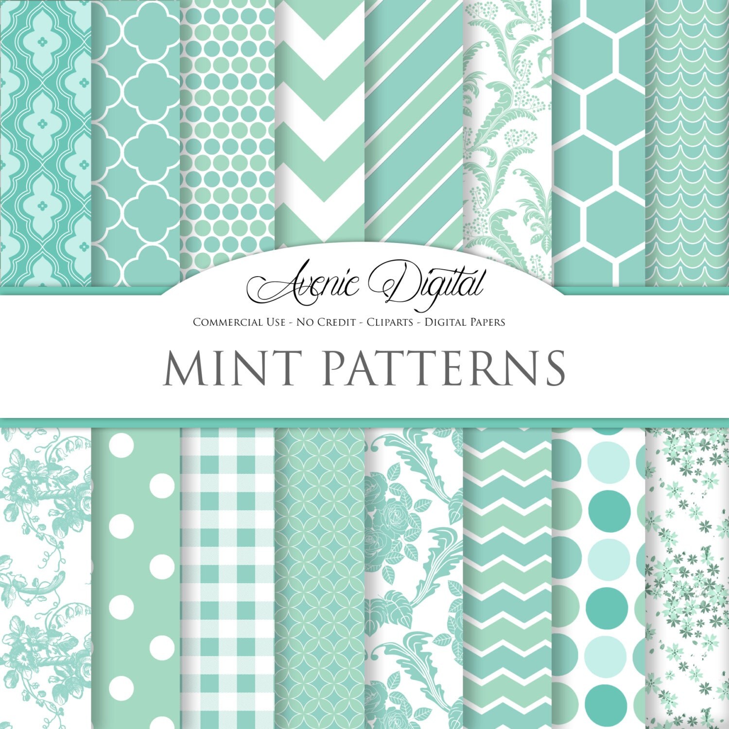 Mint Green Digital Paper. Scrapbook Backgrounds by AvenieDigital