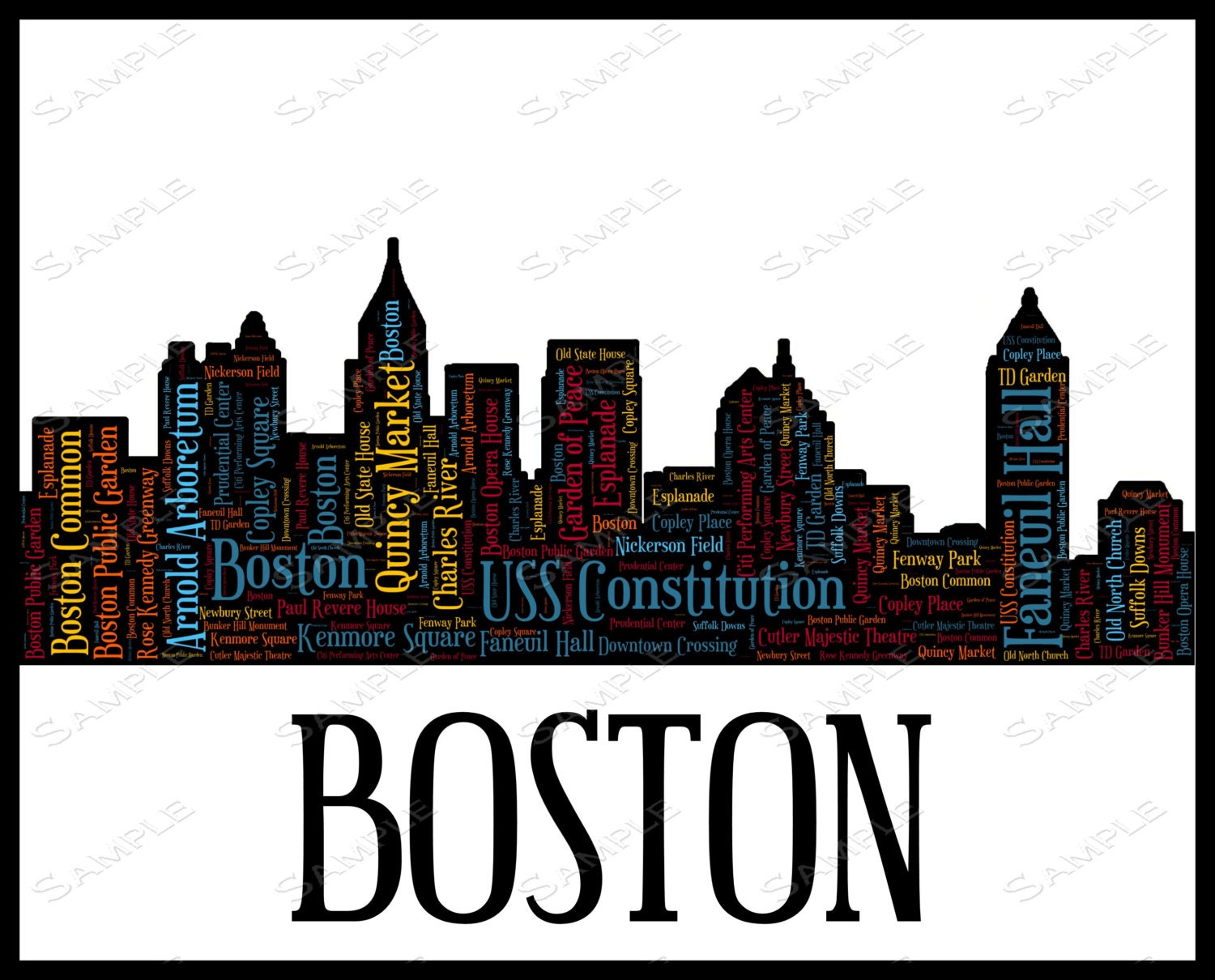 Boston City Skyline Boston Souvenir Word Art 8 x 10 Print