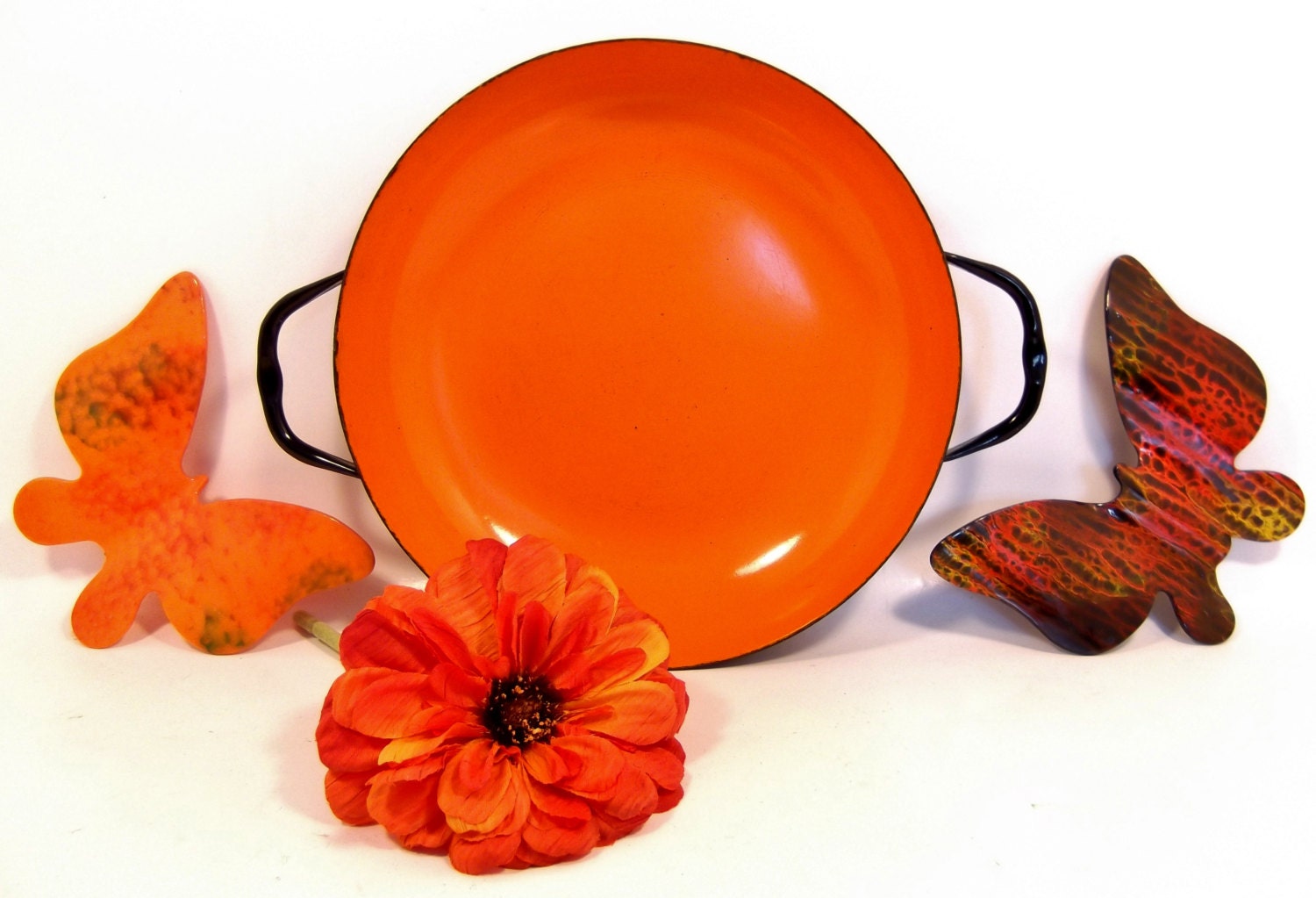 Mid-Century Flame Orange and Black Enamel Paella Pan 8 Inch Made in ...