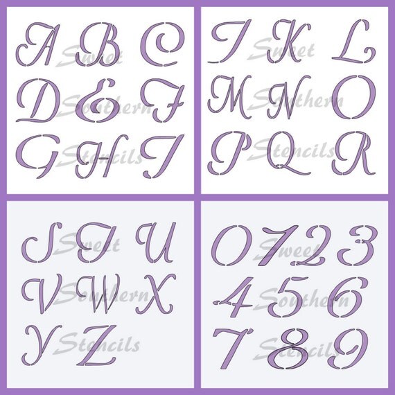 Script Alphabet and Numbers Stencils 4 by SweetSouthernStencil