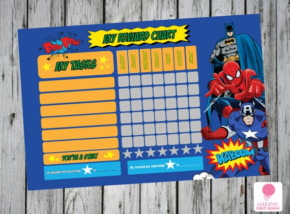 Superhero Reward Chart Instant Download by LollipopPartyDesigns