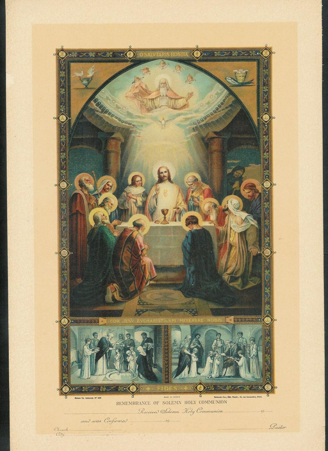 Antique First Holy Communion Certificate UNUSED 1930's