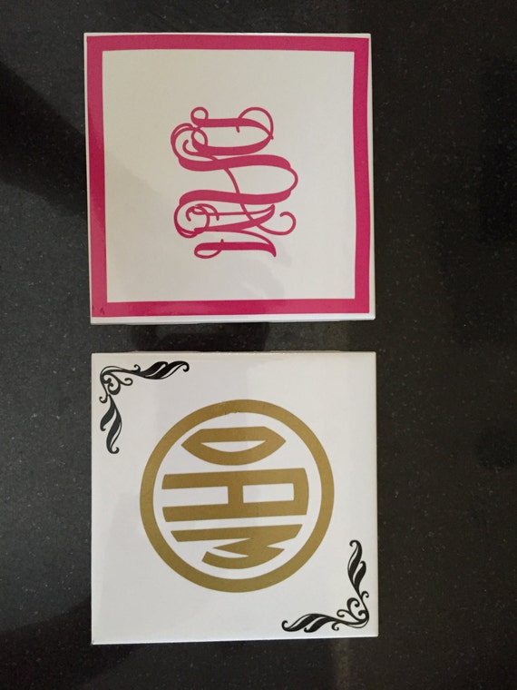 Items similar to Monogrammed Ceramic Coasters Gift Wrapped (Set of 4 ...