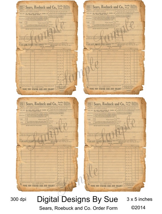 Vintage Sears Roebuck and Company Order Form Printable