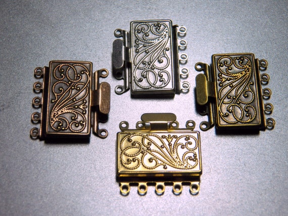 5 Strand Box Clasp in Matte Gold Antique Copper Antique