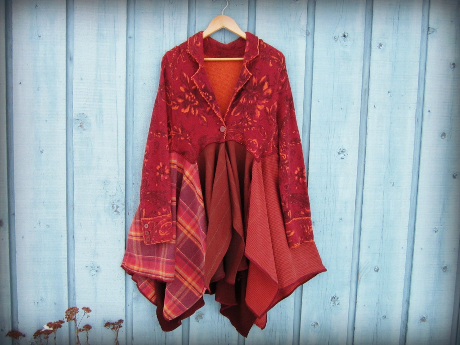 M-L Spicy Upcycled Boho Sweater Coat// Bohemian Jacket//