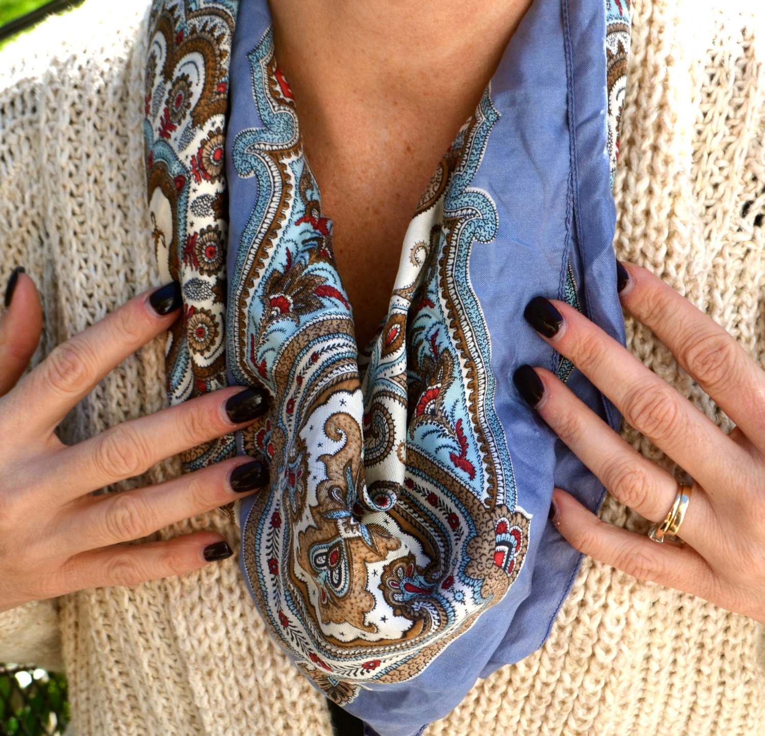 Vintage Paisley Silk Scarf Blue